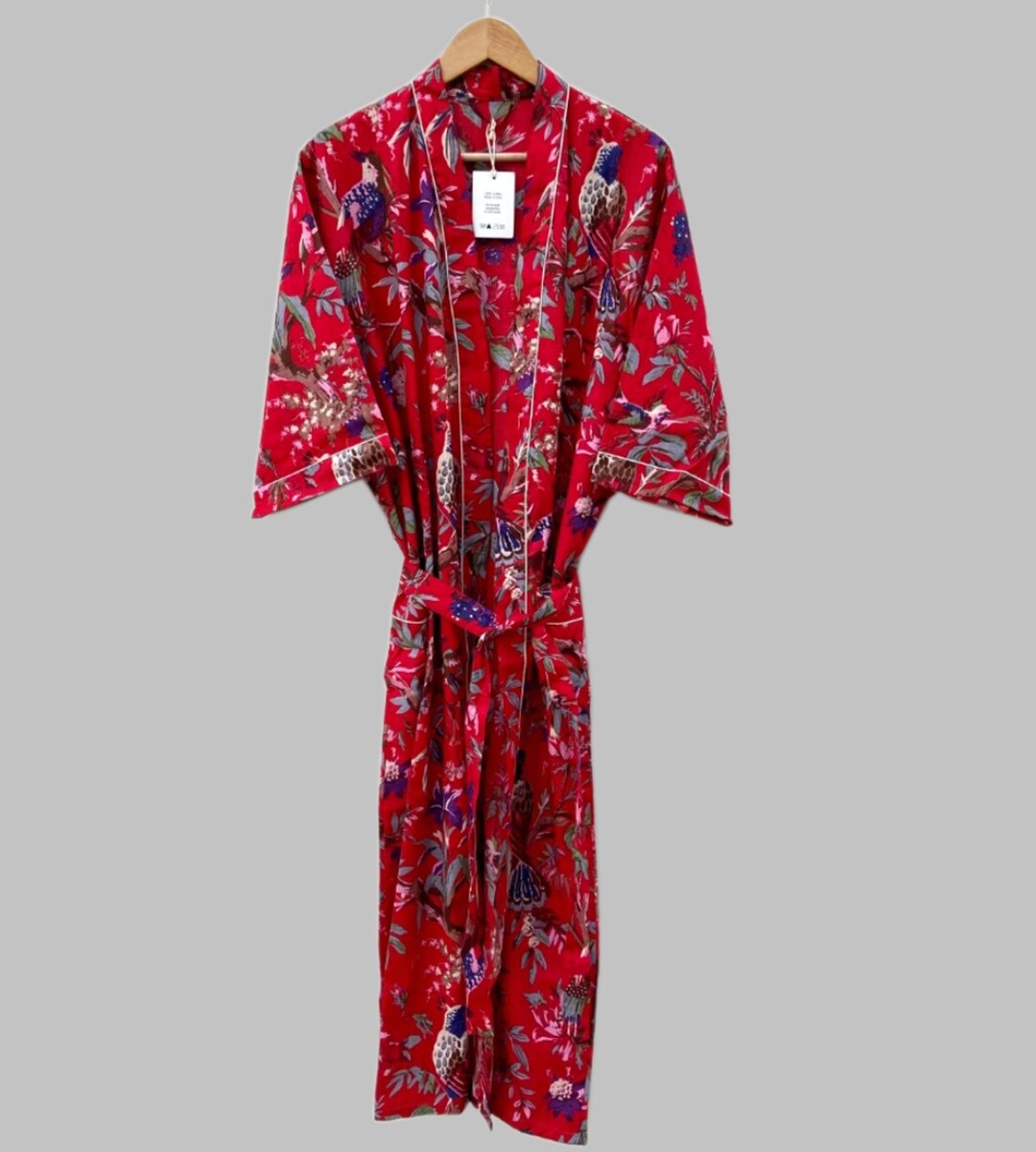 Red Bird Print Ofmd Robe Breakup Robe Cotton Kimono Robe - Etsy