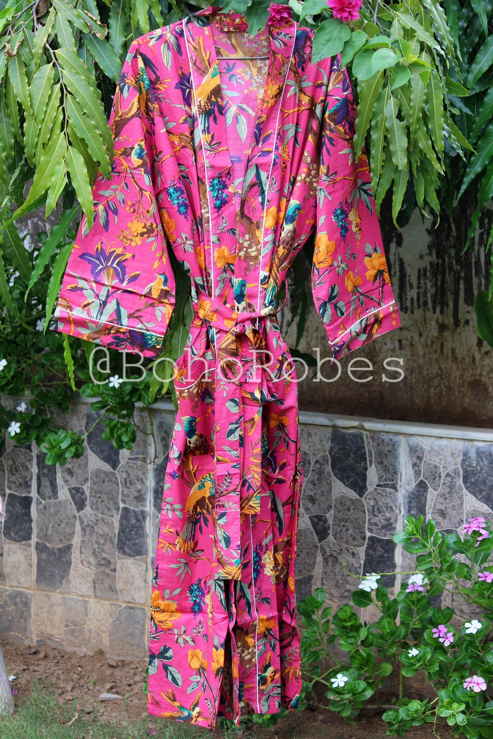 Pink Bird Ofmd Robe Indian Soft Cotton Kimono Bridesmaid - Etsy