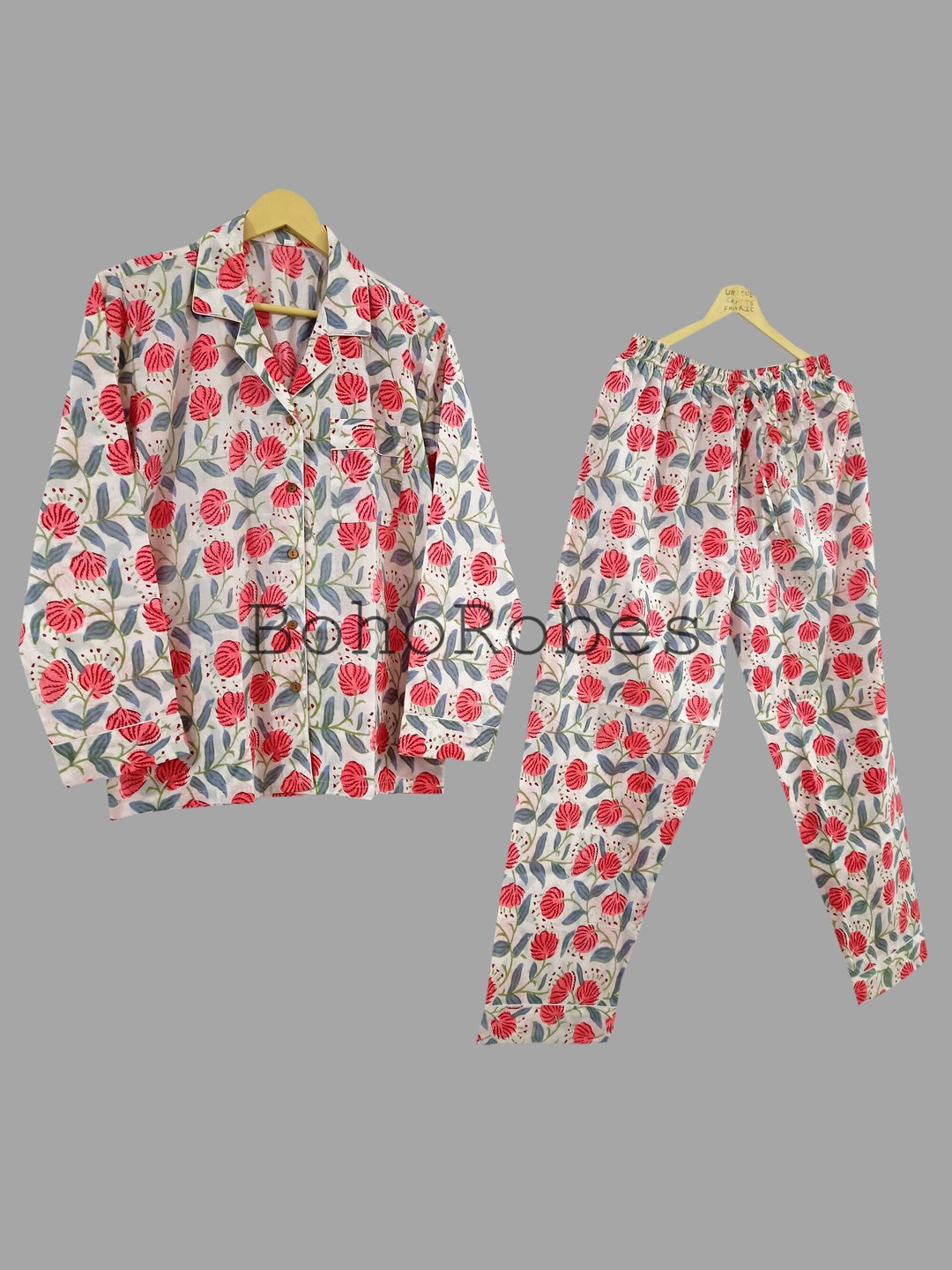 Hand Block Print Cotton Pajamas: Floral Indian Pjs Set - Etsy