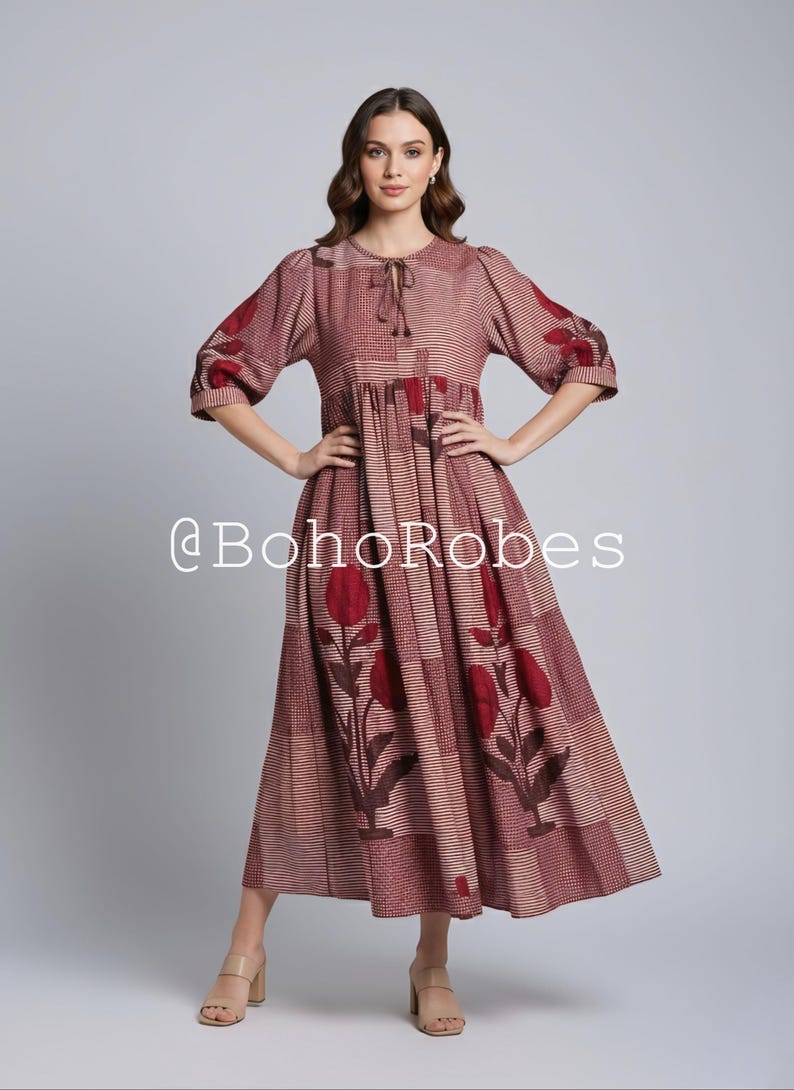New Boota Print Cotton Midi Dress: Bohemian Kyra Style Dress - Etsy