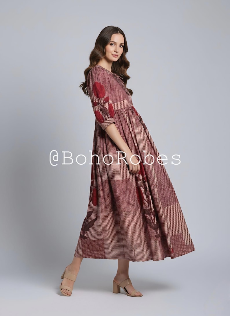 New Boota Print Cotton Midi Dress: Bohemian Kyra Style Dress - Etsy
