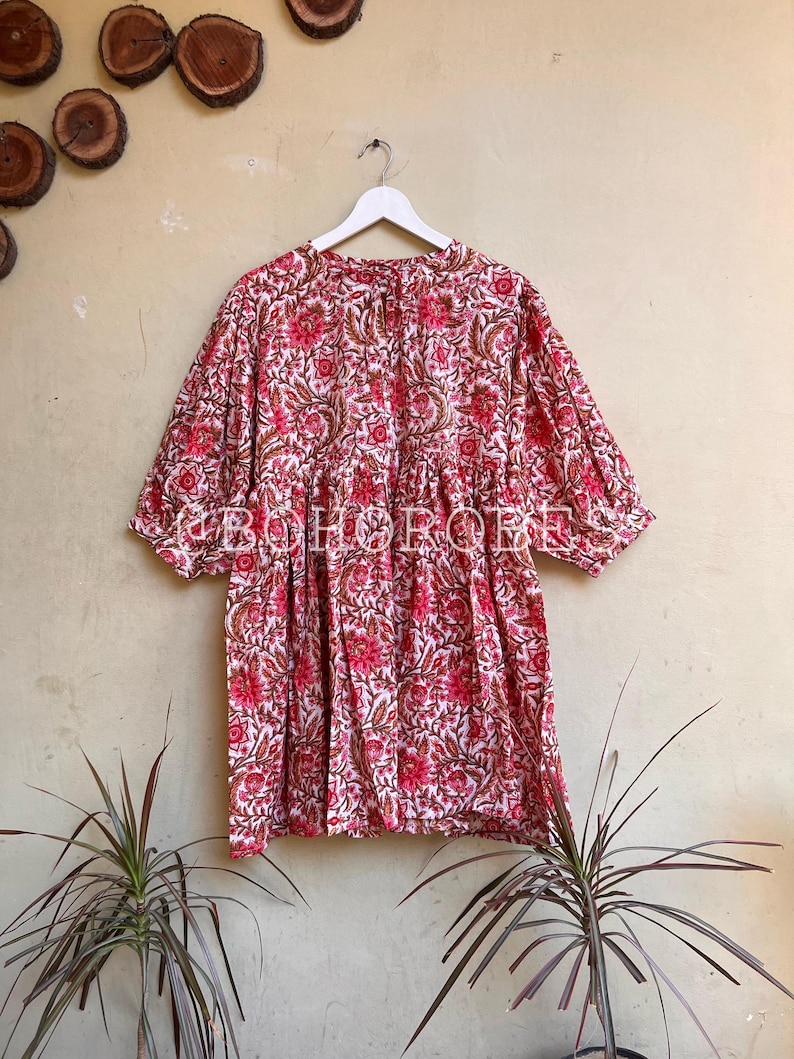 Floral Kyra Midi Dress, Hand Block Printed Summer Dress, Deep Neck With ...
