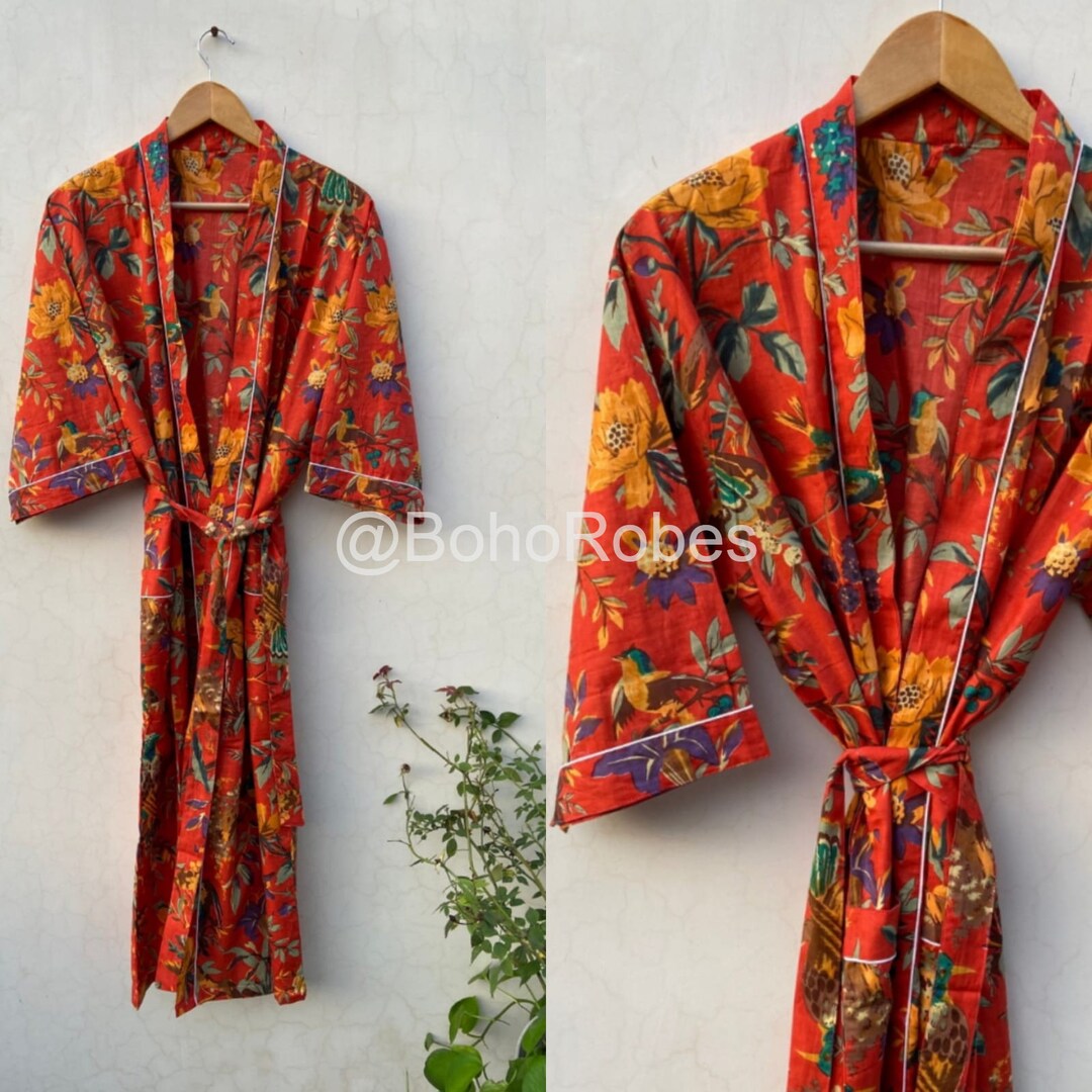 Bird Print Ofmd Breakup Robe, Cotton Kimono Robe, Bridesmaid Robe, Long ...