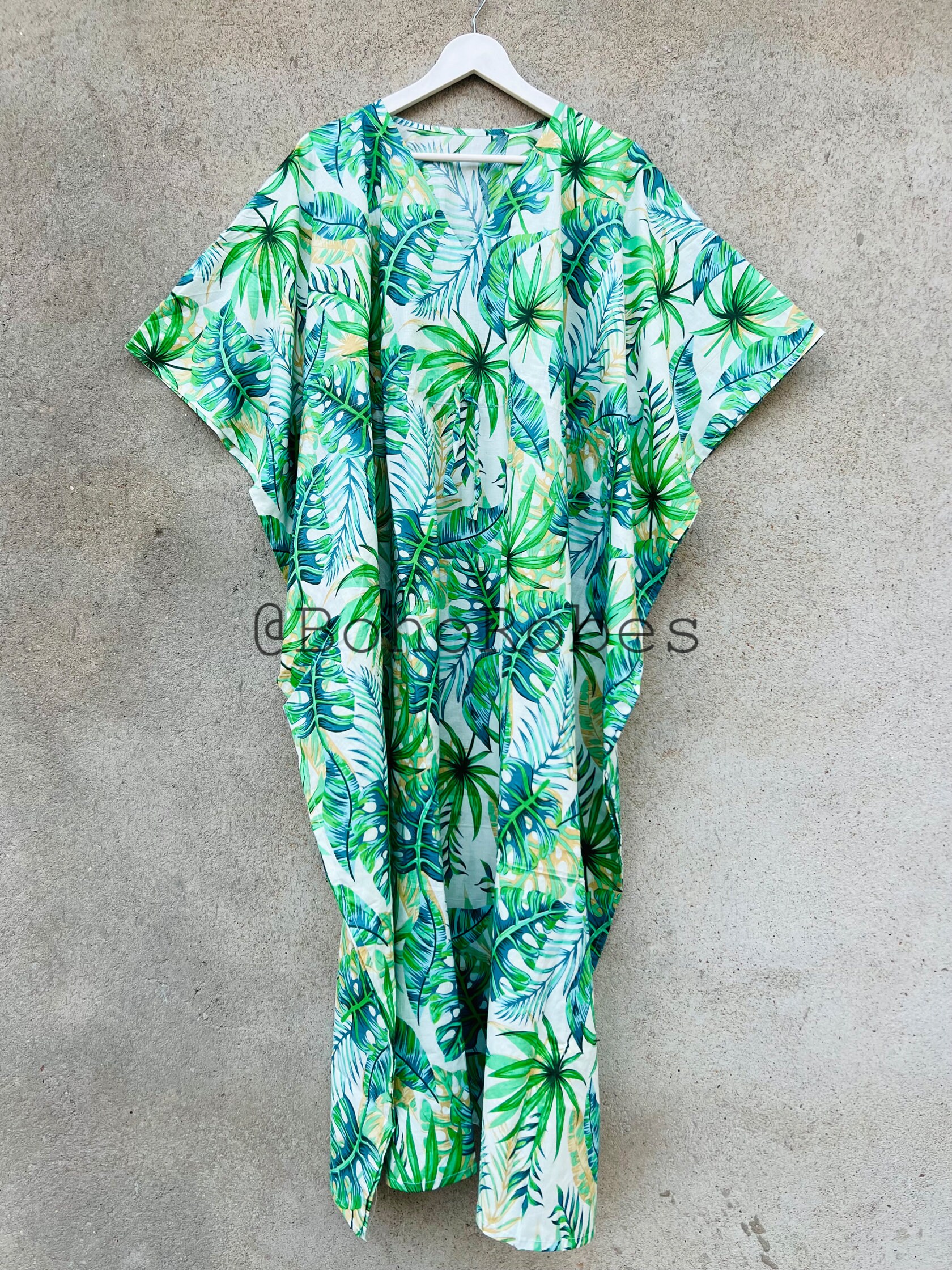 Green Tropical Cotton Kaftan: Beach Resort Wear - Etsy