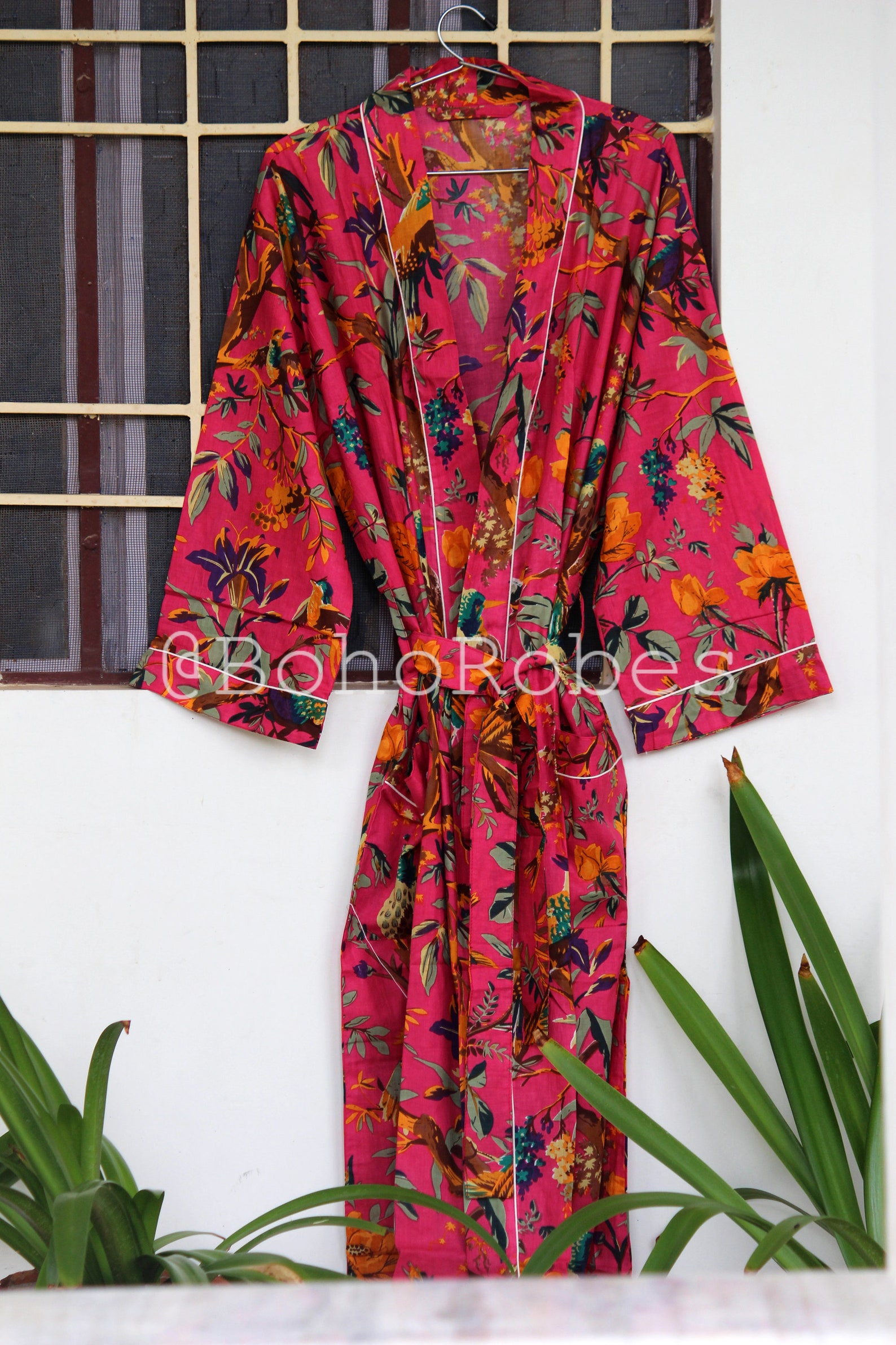 Pink Bird Ofmd Robe Indian Soft Cotton Kimono Bridesmaid - Etsy