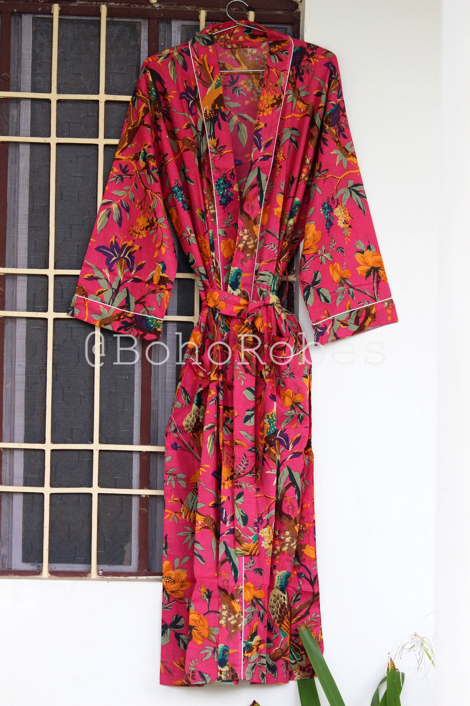 Pink Bird Ofmd Robe Indian Soft Cotton Kimono Bridesmaid - Etsy