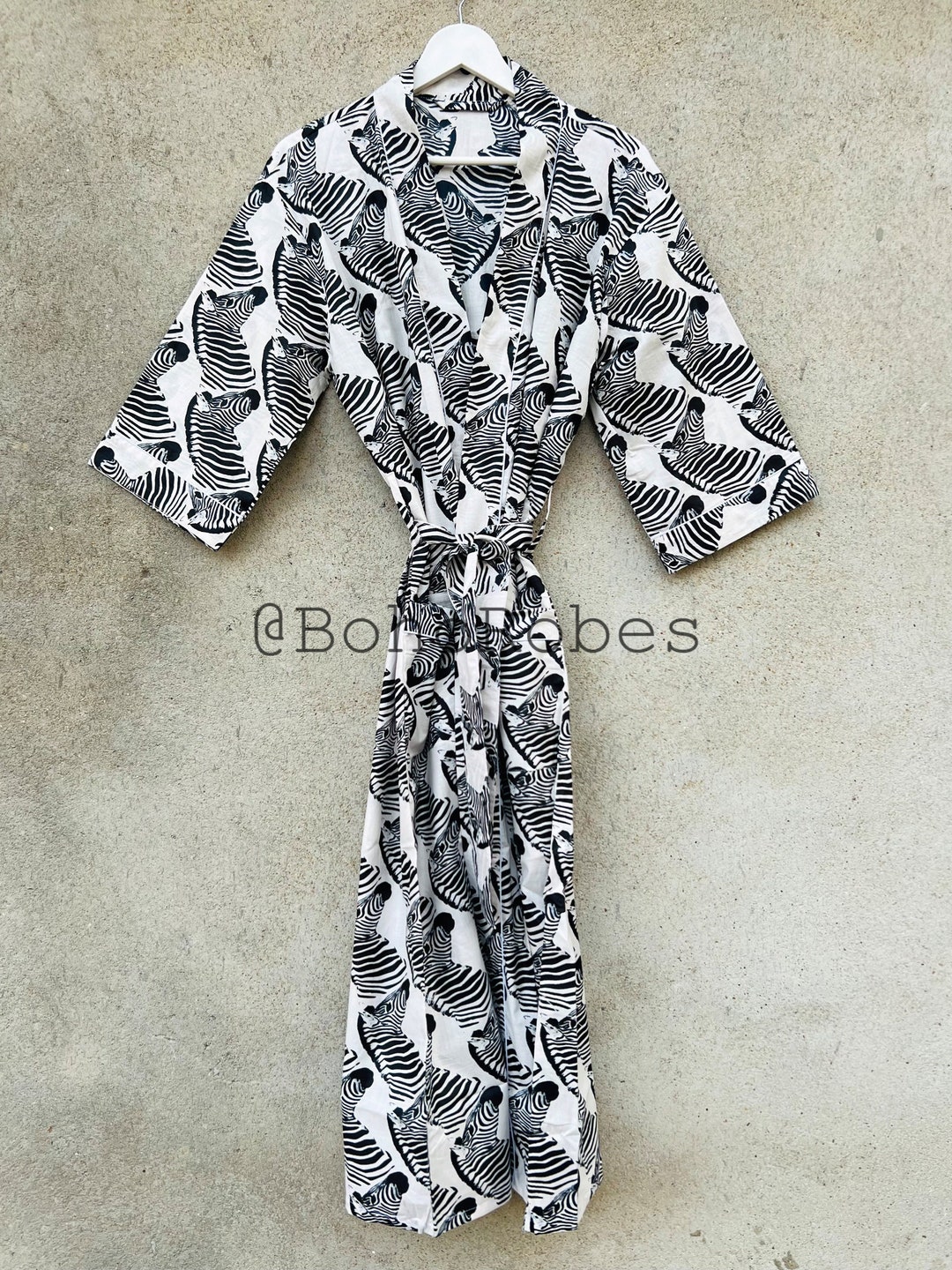Zebra Print Cotton Kimono Robe: Long Beach Cover Up - Etsy