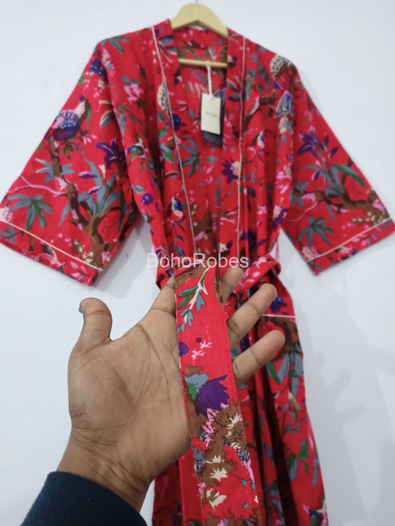 Ofmd Robe Red Bird Print Kimono Robe Bridesmaid Robe - Etsy