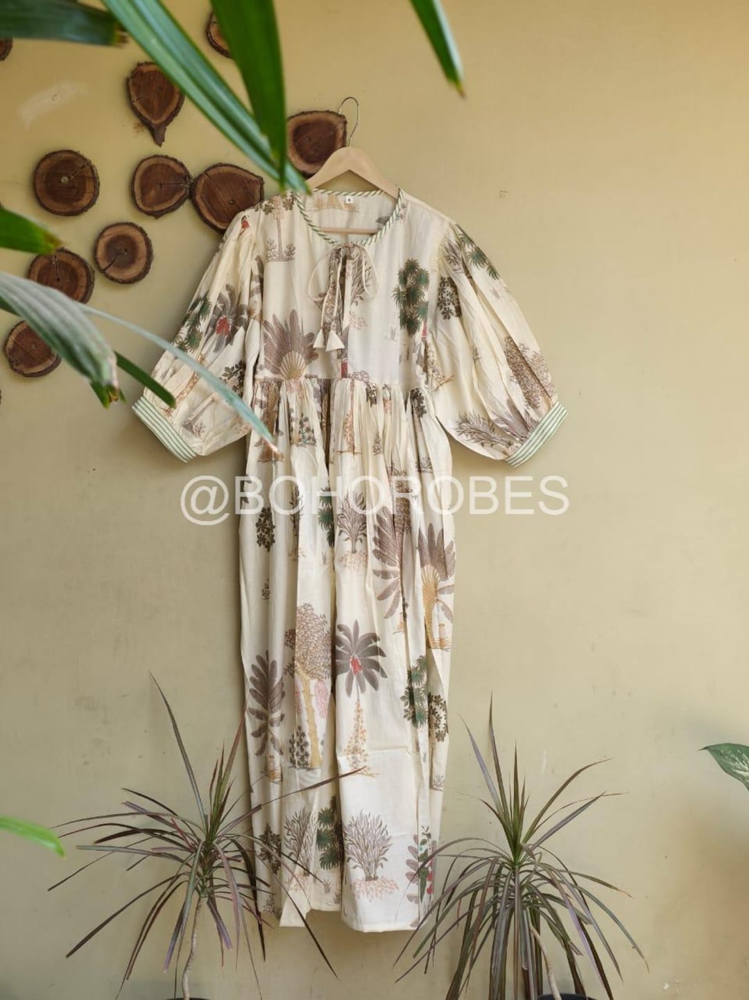 Indian Hand Block Print Kyra Midi Dress | Bohemian Cotton Dress ...