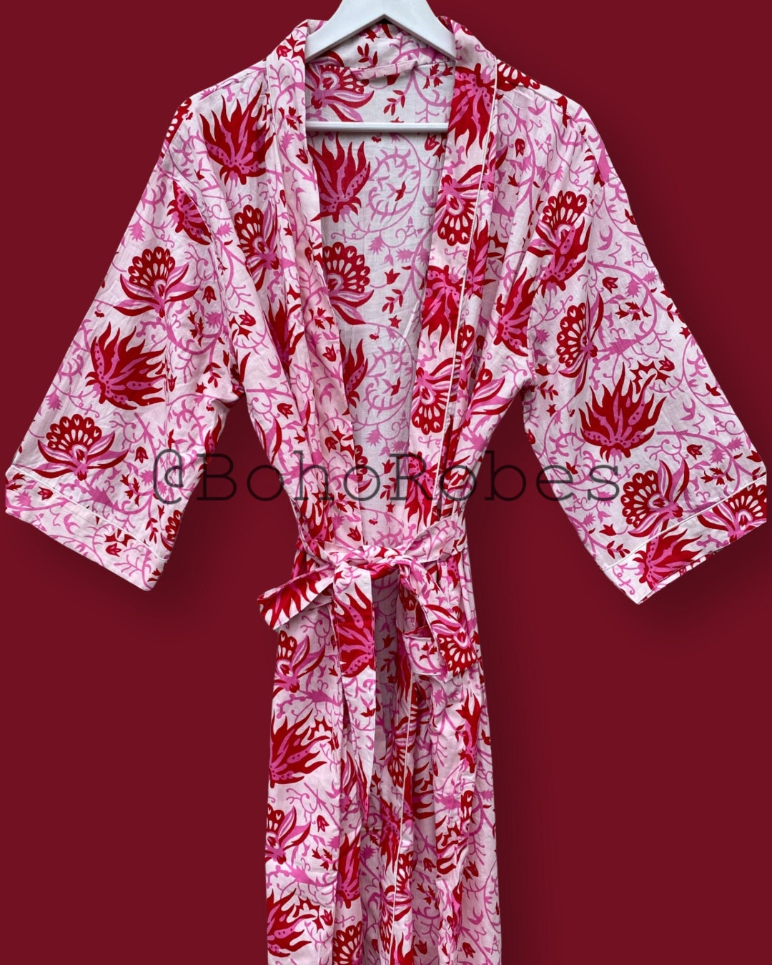 Indian Cotton Kimono Robe Dressing Gown, Block Print Bridesmaid Robe ...