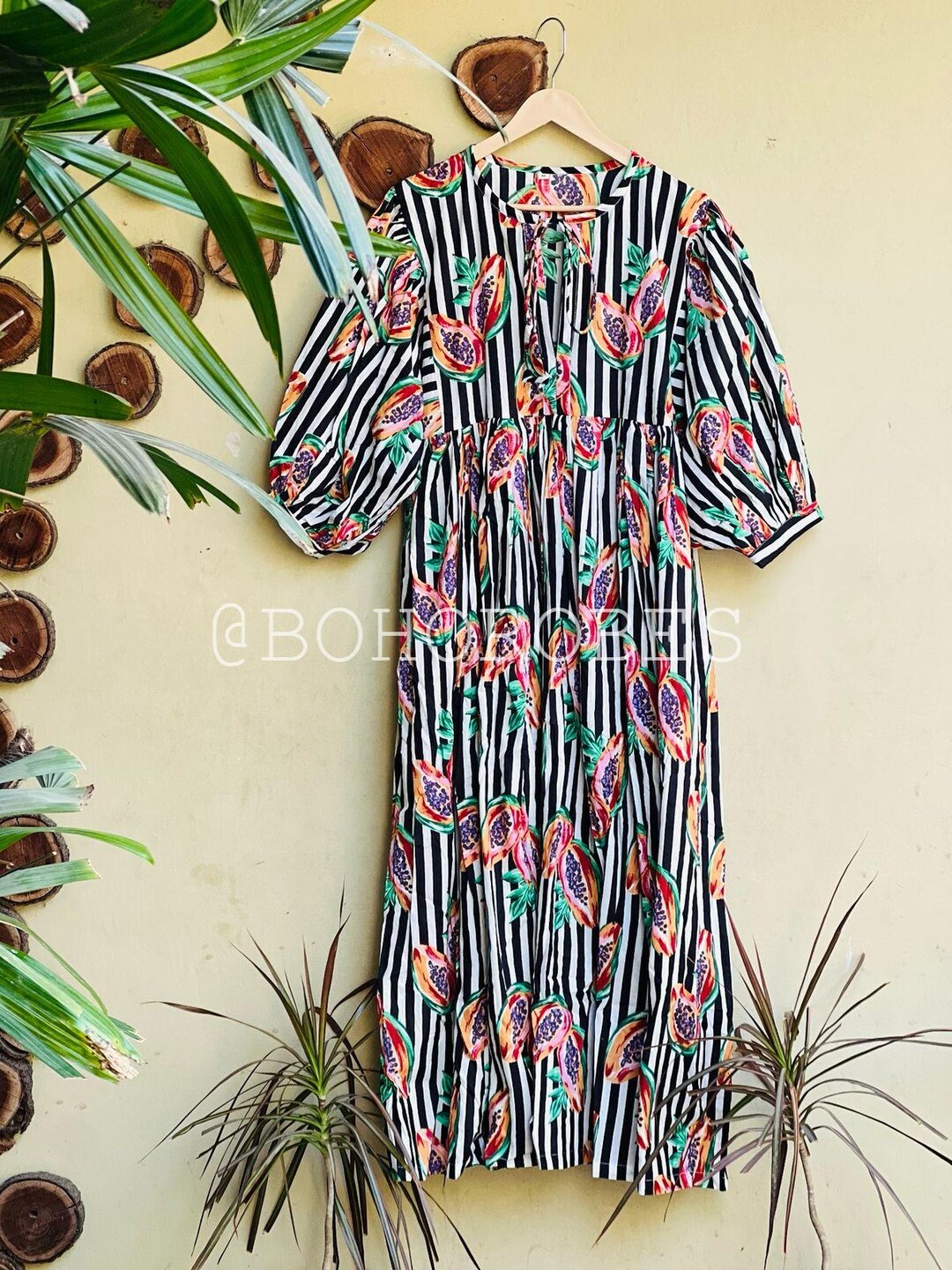 Indian Hand Block Print Kyra Midi Dress | Bohemian Cotton Dress ...