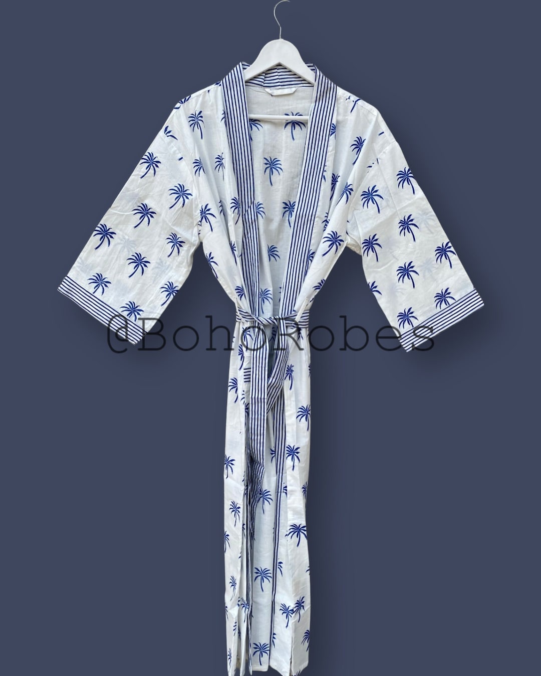 Indian Cotton Kimono Robe: Palm Tree Print Beach Cover Up - Etsy
