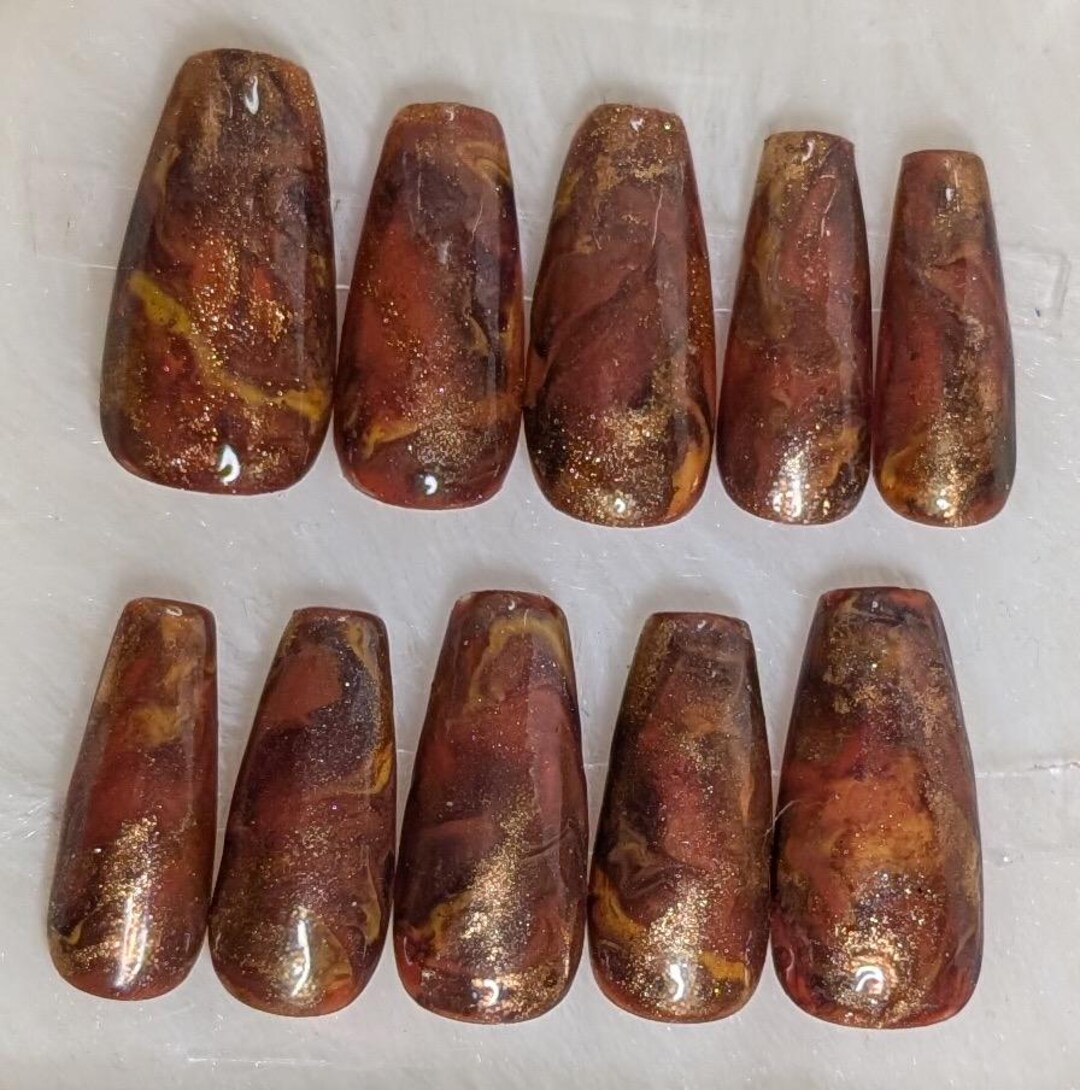 Copper Rust Style Marble Hand Painted Press on Nails | Fake Nails ...