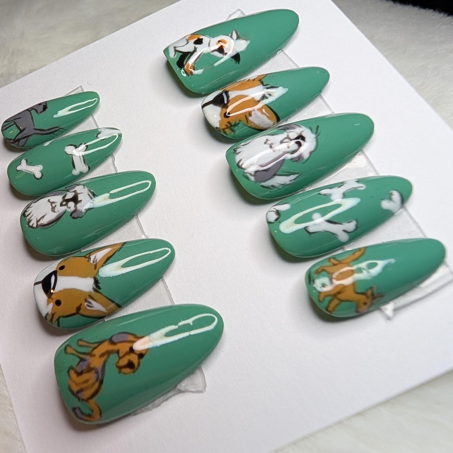 Dog Hand Painted Press on Nails | Fake Nails | Painted Reusable Nail - Etsy