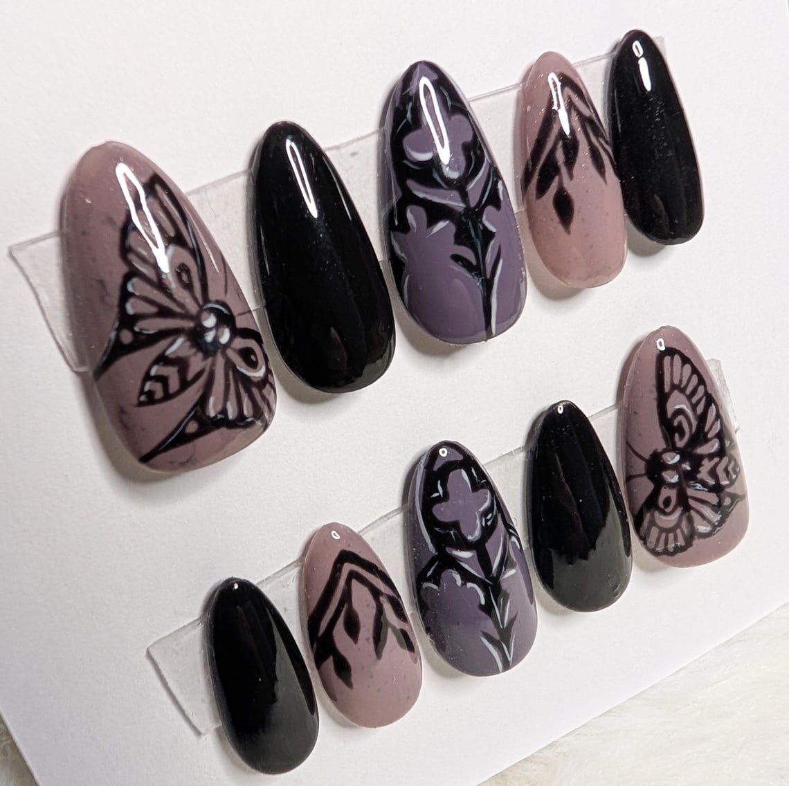Gothic Moth Hand Painted Press on Nails | Fake Nails | Painted Reusable ...