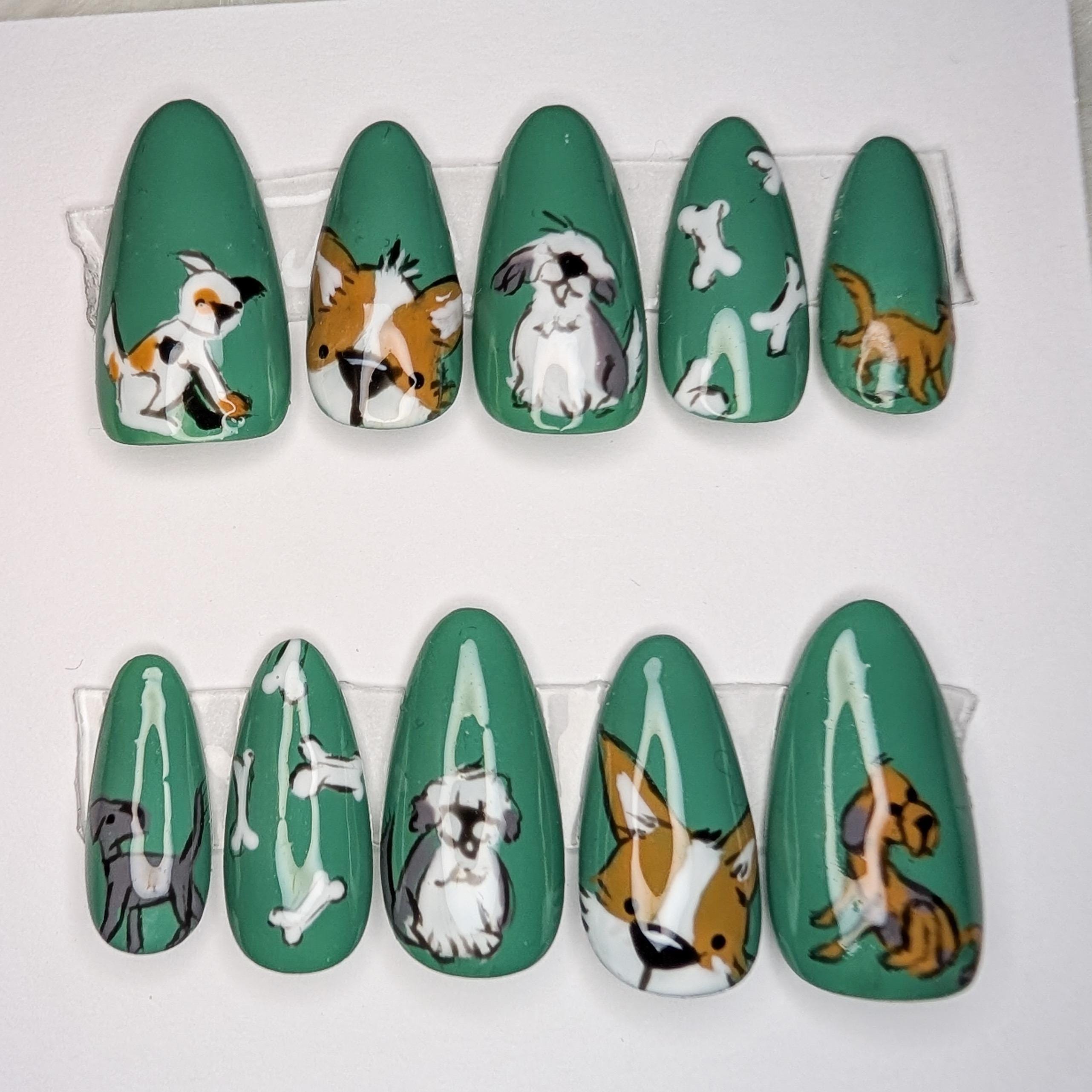 Dog Hand Painted Press on Nails | Fake Nails | Painted Reusable Nail - Etsy