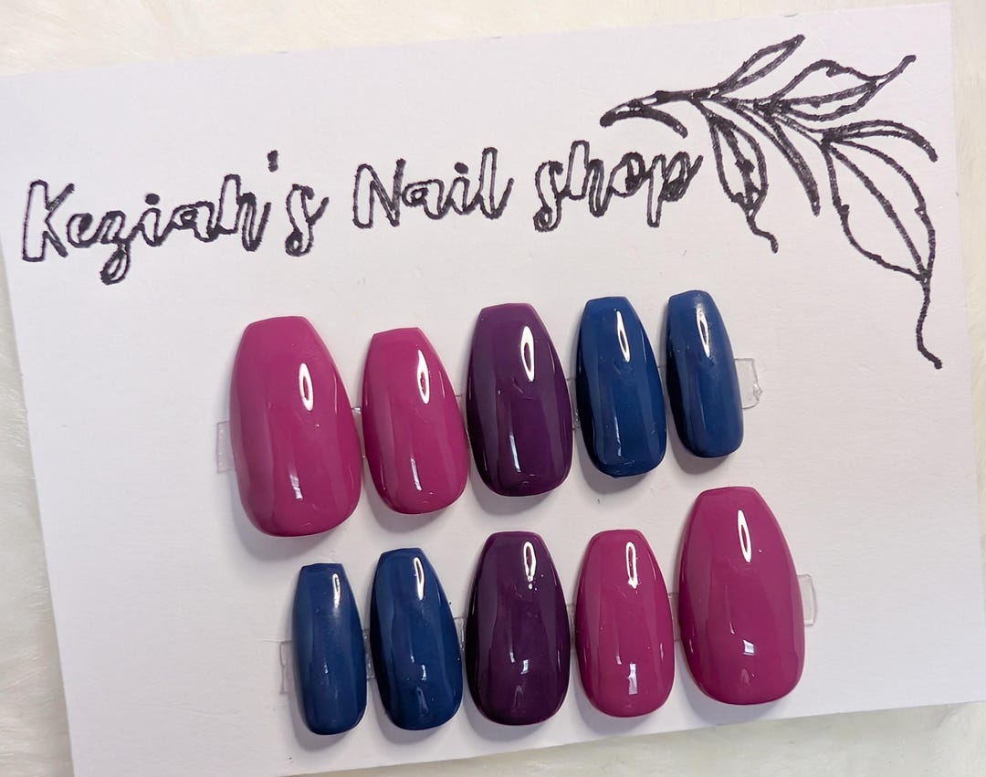 Bisexual Pride Flag Press on Nails: Hand Painted, Medium Coffin - Etsy UK