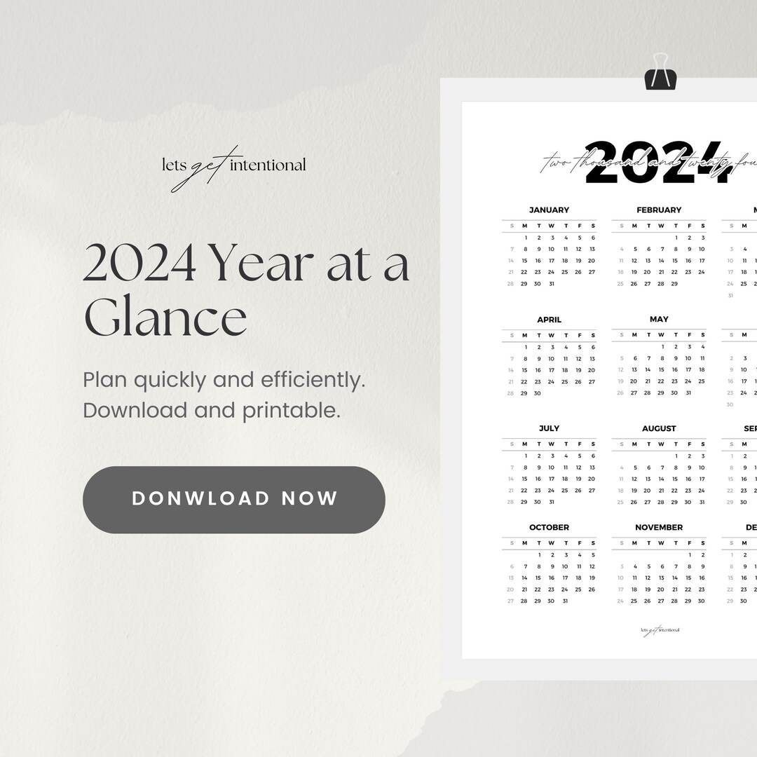 2024 Year at a Glance Printable Download 2024 Year Planner A1 A2 A3 A4 ...