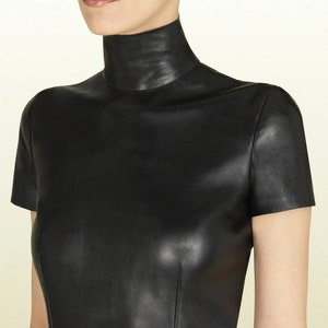 Leather Top for Women's Genuine Lambskin Black Leather Tops Short ...