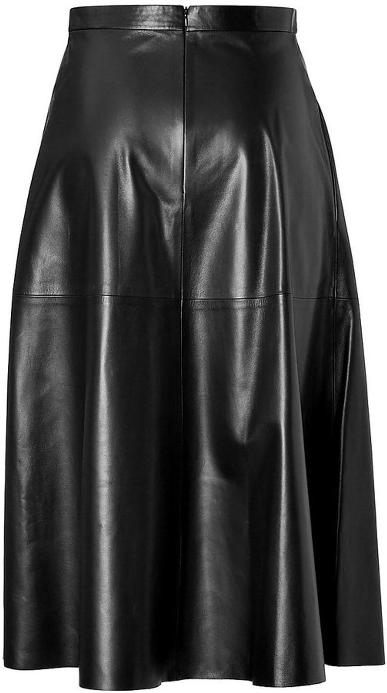 Women's Genuine Lambskin Handmade Black A-line Knee Length Leather Skirt Custom Made Plus Size ...