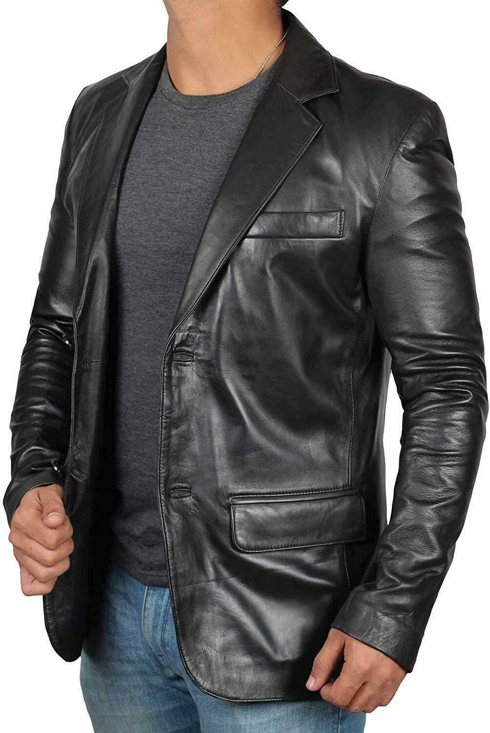 Men's Lambskin Leather Blazer Single Breasted Black Blazer Custom Made Men's Blazer Jacket - Etsy