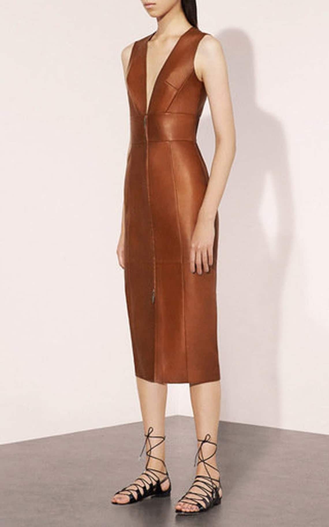 Women's Leather Dress / Genuine Lambskin Leather Dress / Brown Dress ...