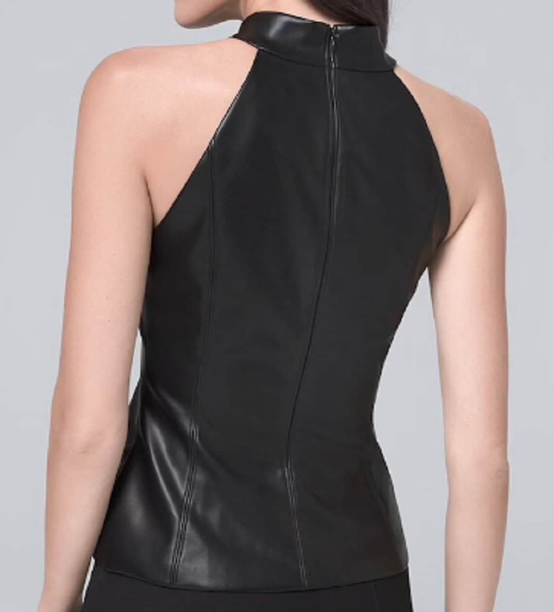 Leather Halter Top for Women's Genuine Lambskin Black Leather Tops ...