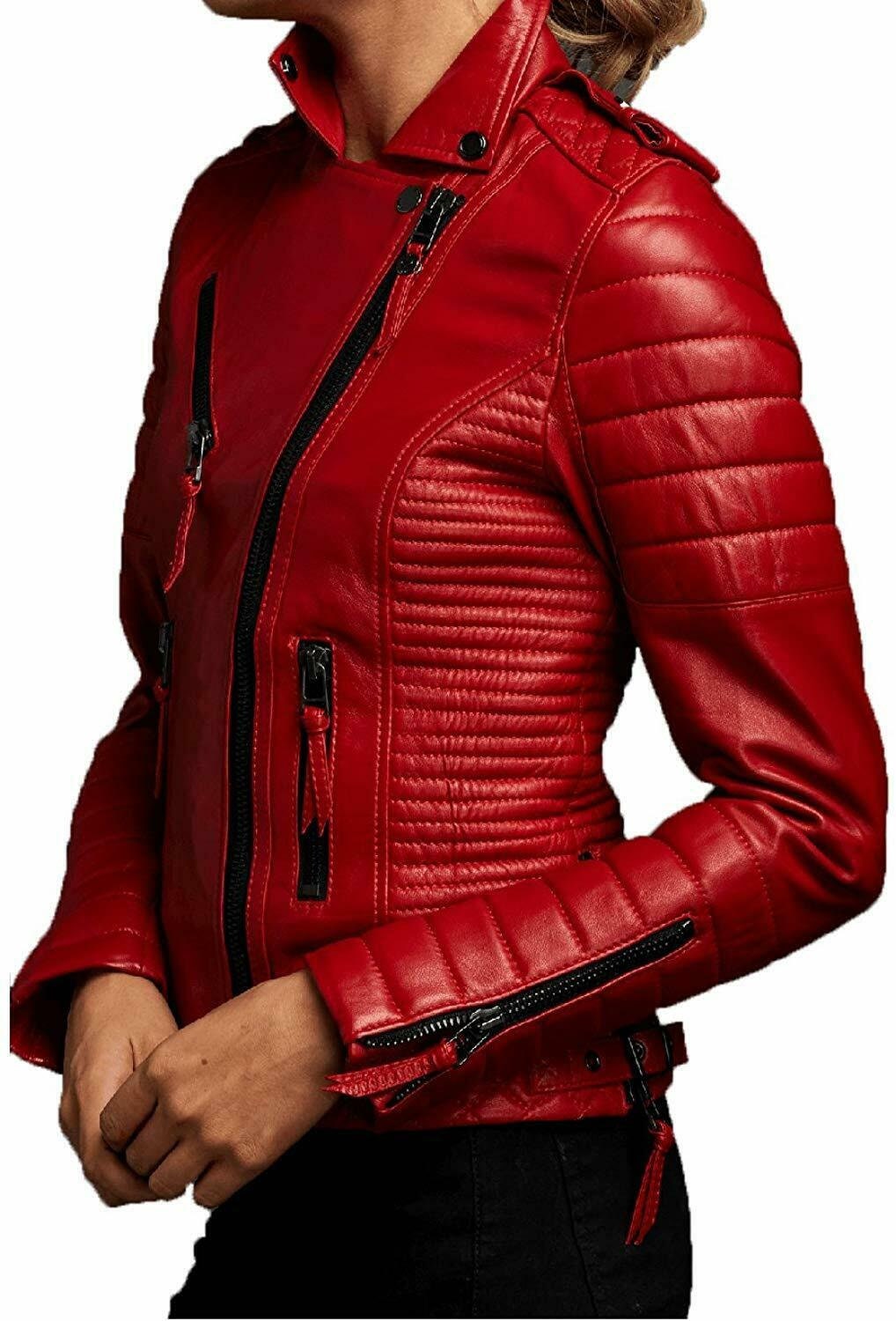 Women's Plus Size Red Lambskin Leather Jacket Slim-fit - Etsy