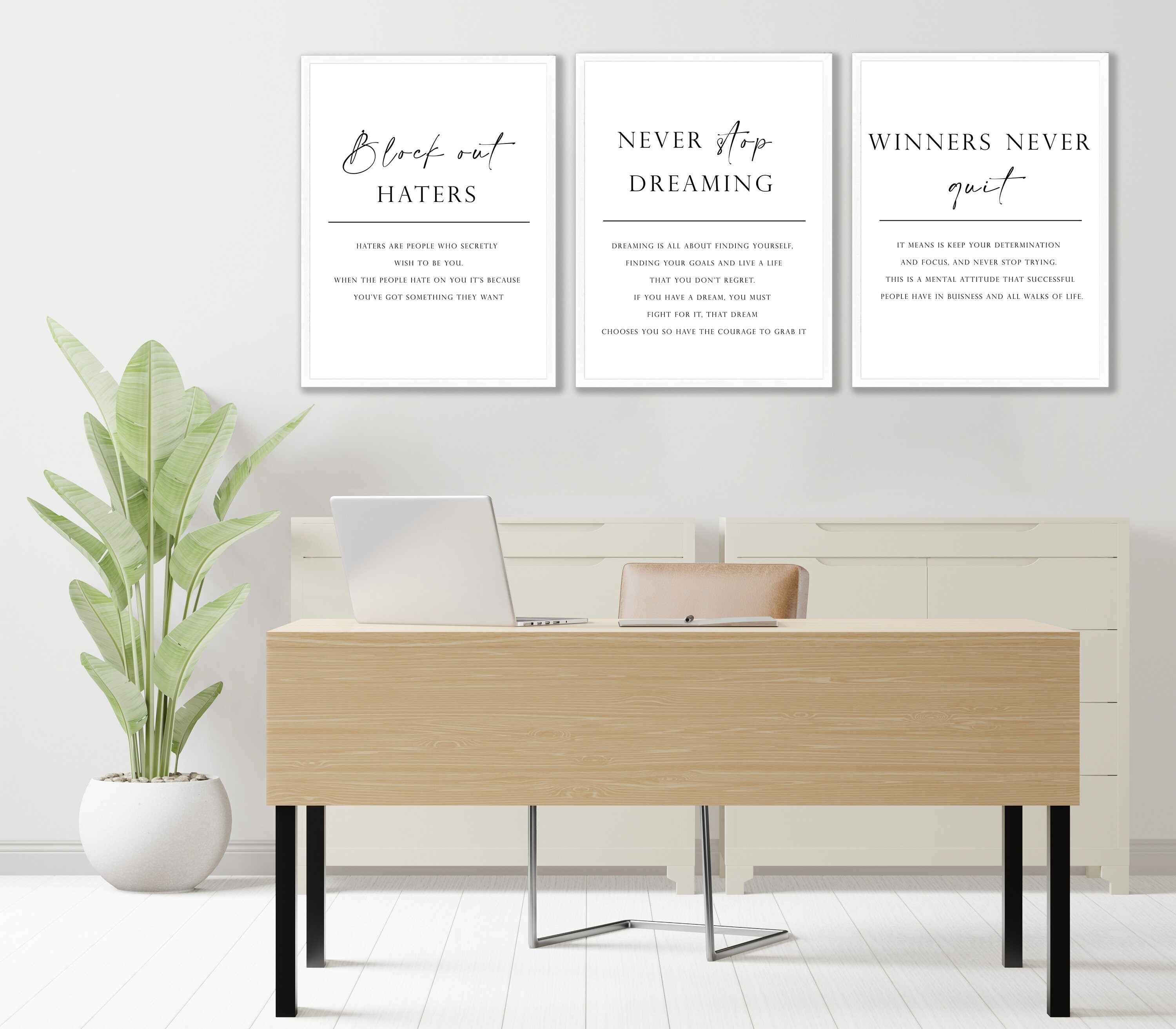 Office Motivational Quotes Wall Art, Gallery Set of 3 Poster, Modern ...