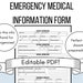 Emergency Medical Information Binder Page Download Health | Etsy