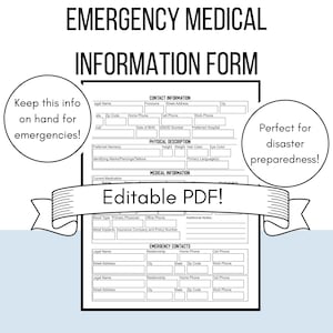 Emergency Medical Information Binder Page Download Health | Etsy