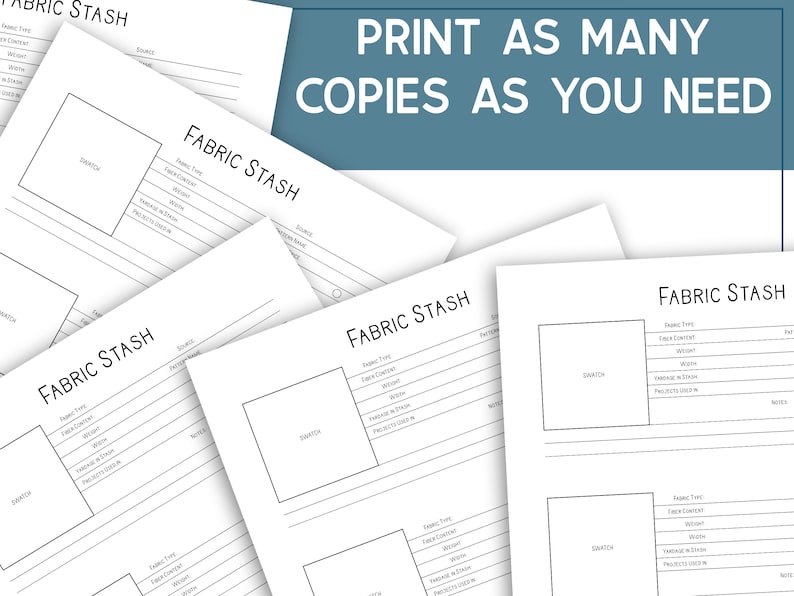 Fabric Stash Inventory Fabric Swatch Template Printable - Etsy