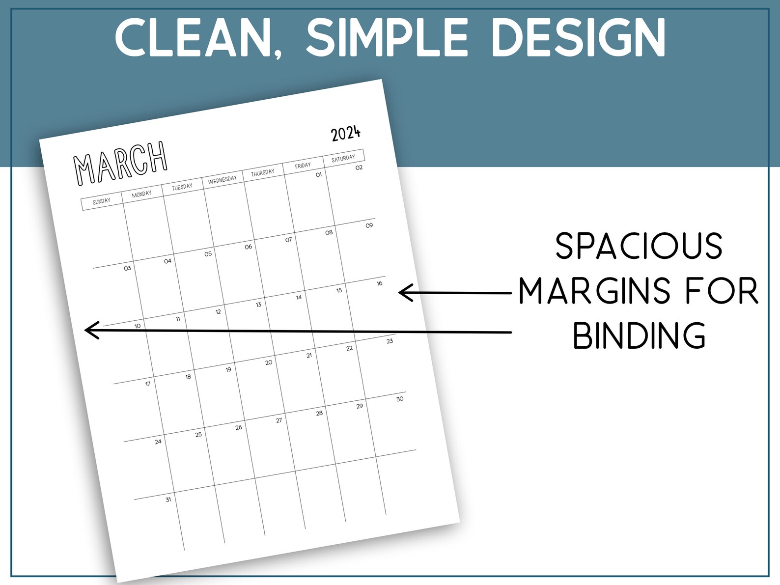 2024 Printable Calendar Portrait, Classic Monthly Calendar Planner ...