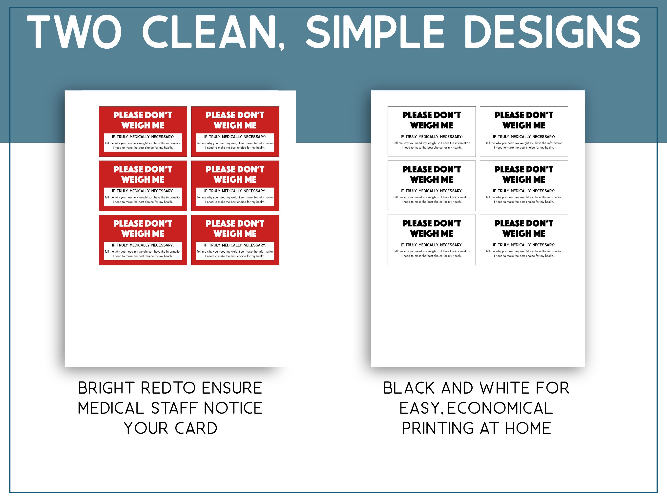 Printable Don't Weigh Me Cards, Decline to Be Weighed Cards, Blind ...
