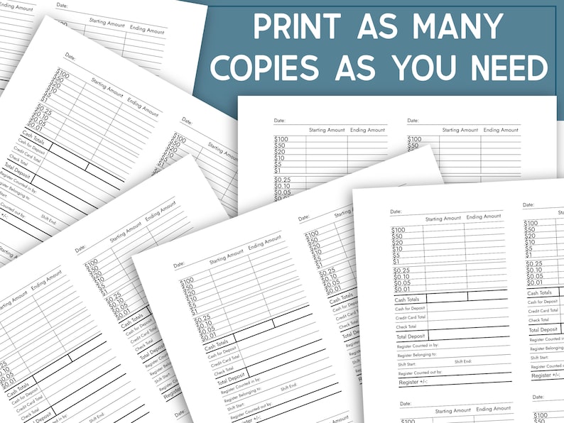Printable Cash Register Balance Log, Cash Drawer Reconciliation Sheet ...