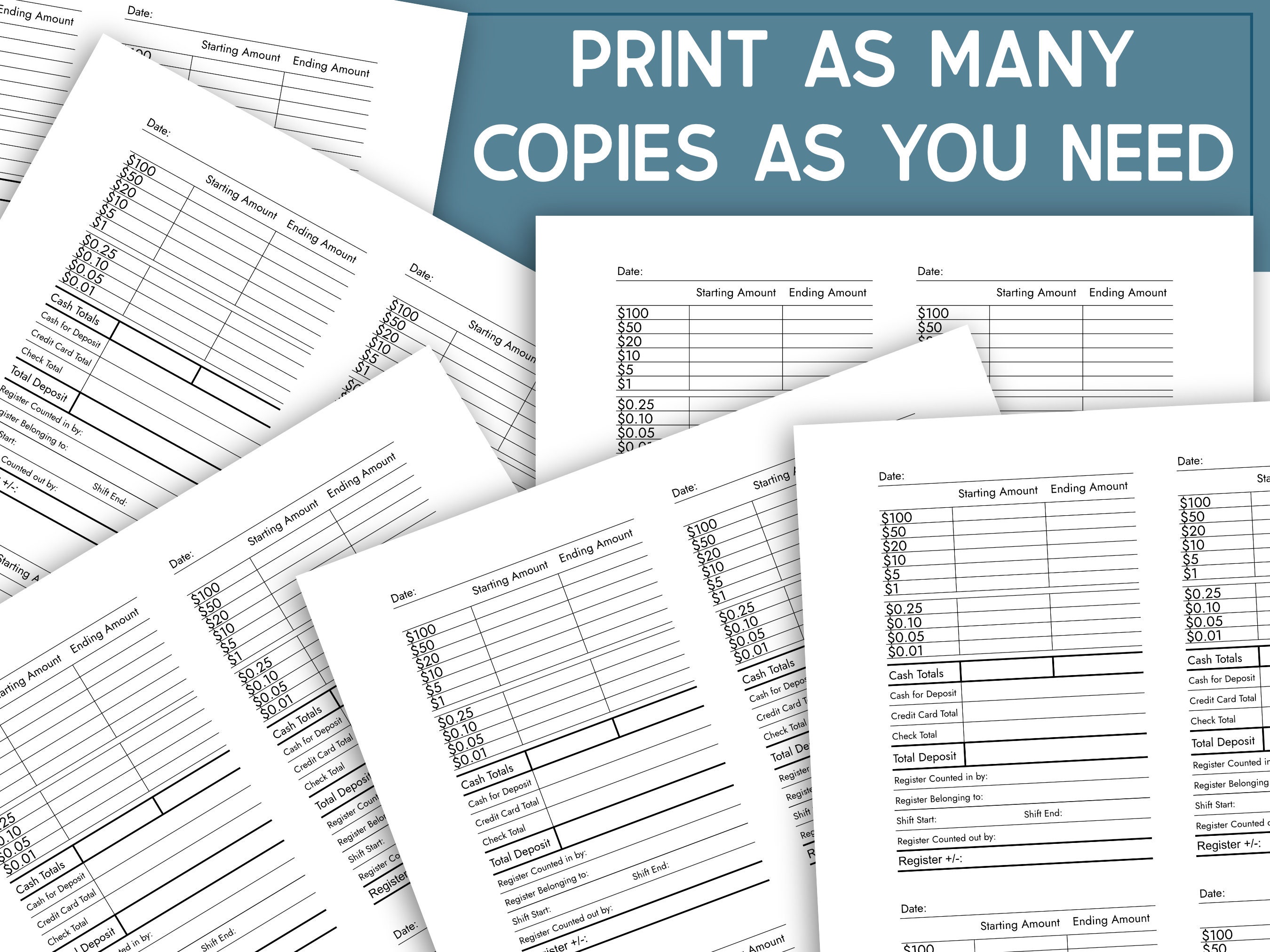 Printable Cash Register Balance Log, Cash Drawer Reconciliation Sheet ...