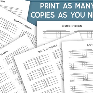 Printable German Verb Table Practice, German Verb Conjugation Worksheet ...