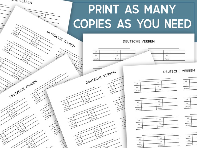 Printable German Verb Table Practice, German Verb Conjugation Worksheet ...