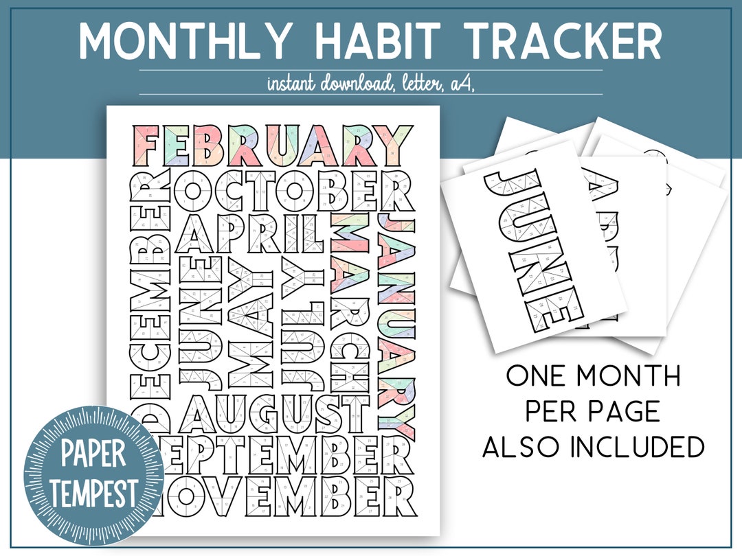 Yearly Habit Tracker Printable, Annual Exercise Tracking, Daily ...