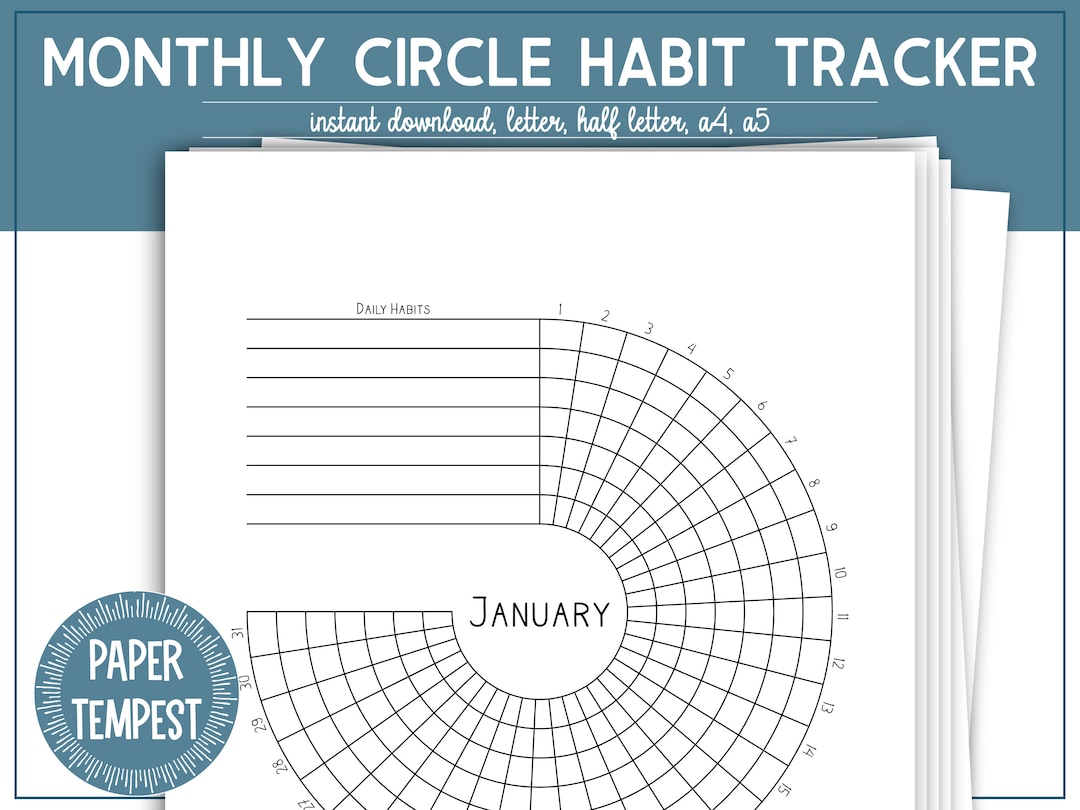 Monthly Color in Circle Habit Tracker Template, Annual Habit Planner ...