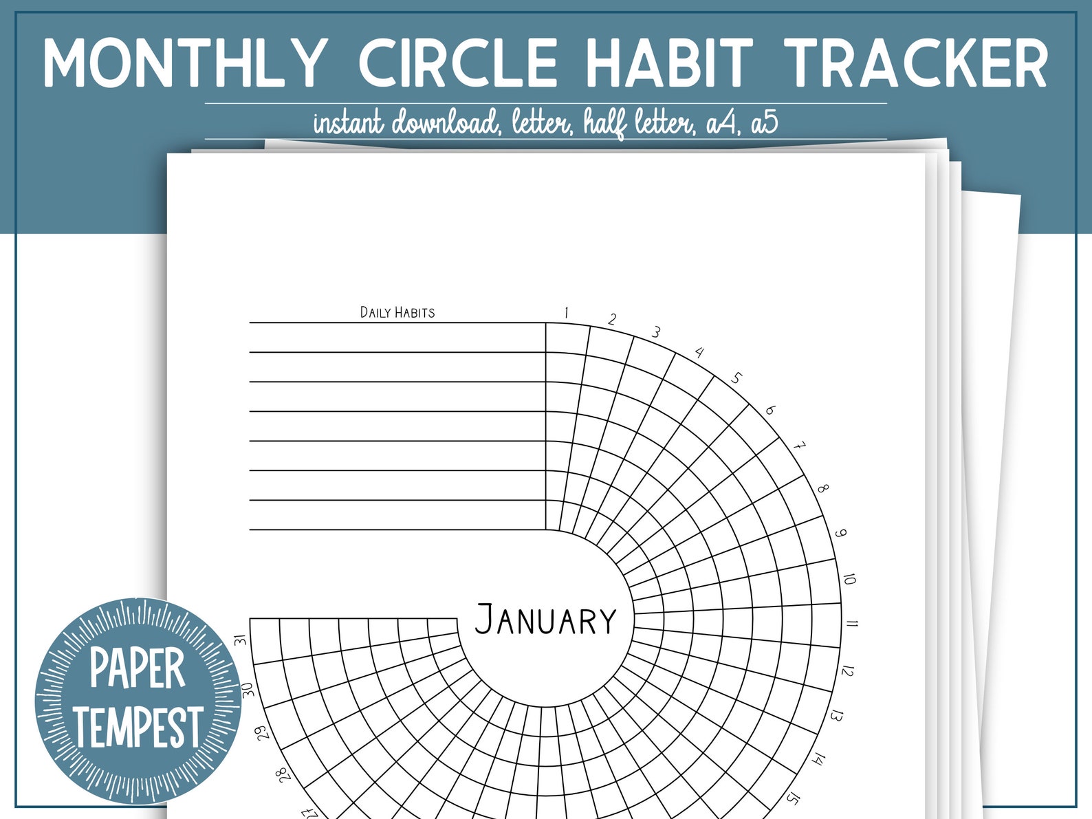 Monthly Color in Circle Habit Tracker Template, Annual Habit Planner ...