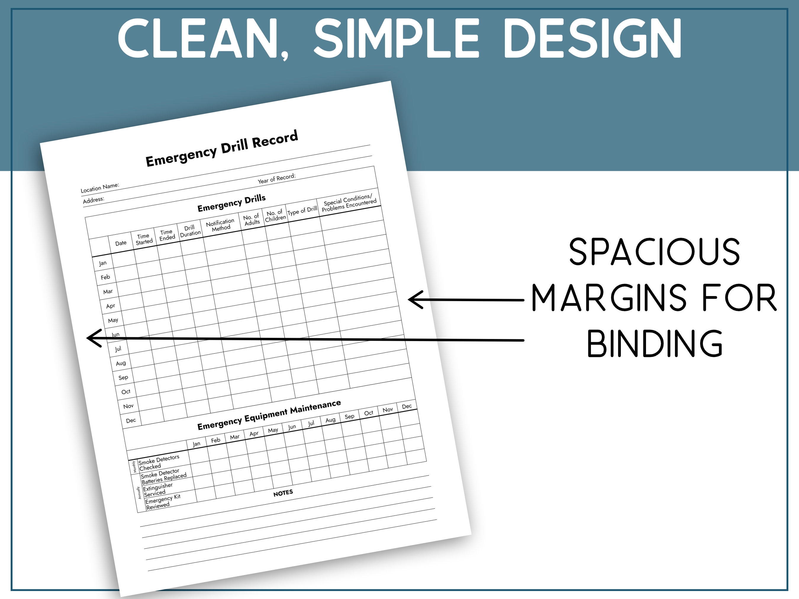 Printable Emergency Evacuation Log, Emergency Drill Record, Fire Drill ...