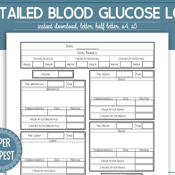 Diabetes Food Diary Log Printable - Etsy