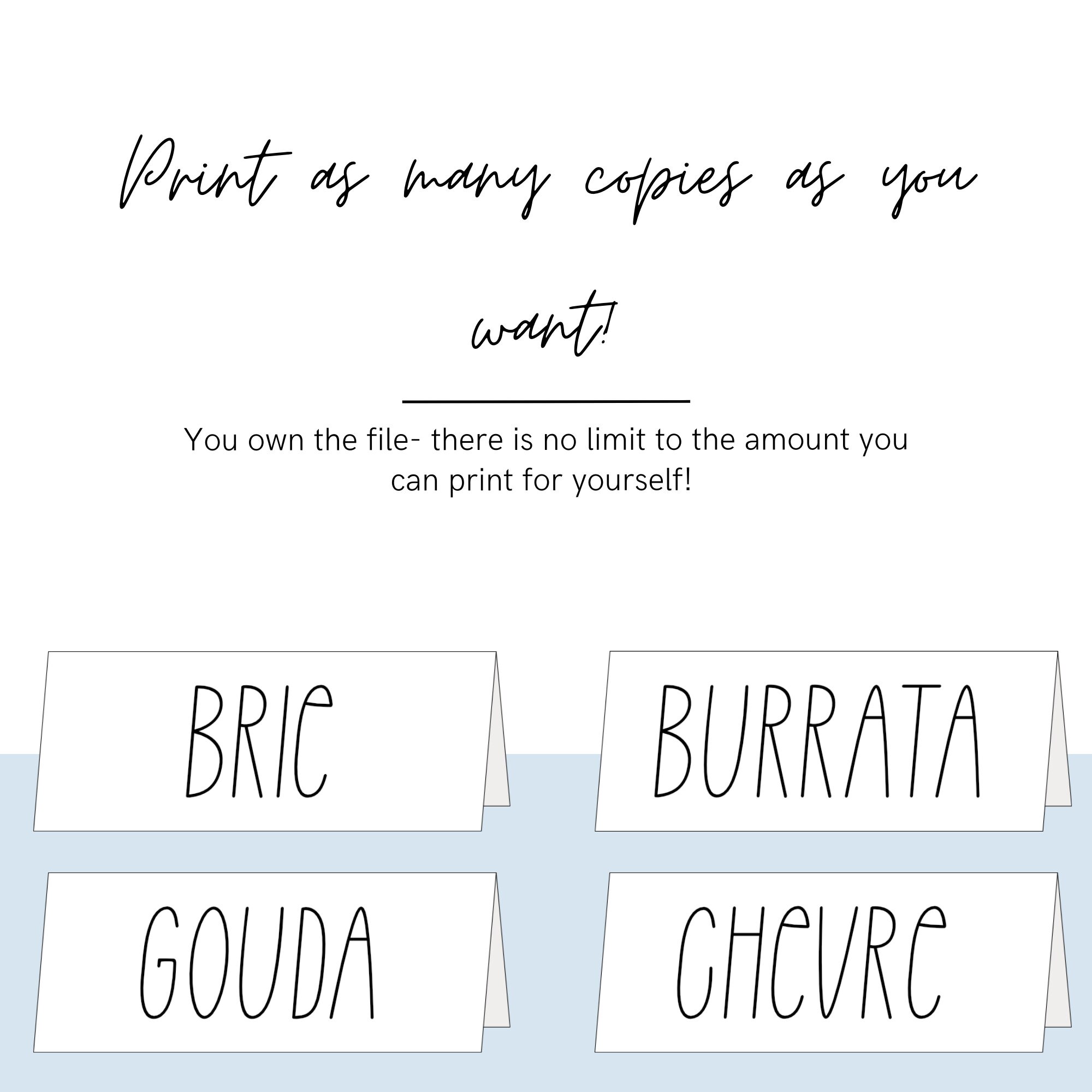 Printable Cheese Plate Labels, Charcuterie Party Tent Tags, Cheese ...