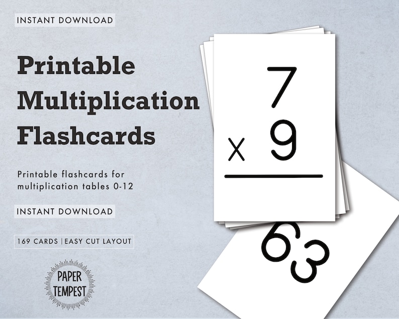 Tarjetas de multiplicación imprimibles, tarjetas de ejercicios de ...