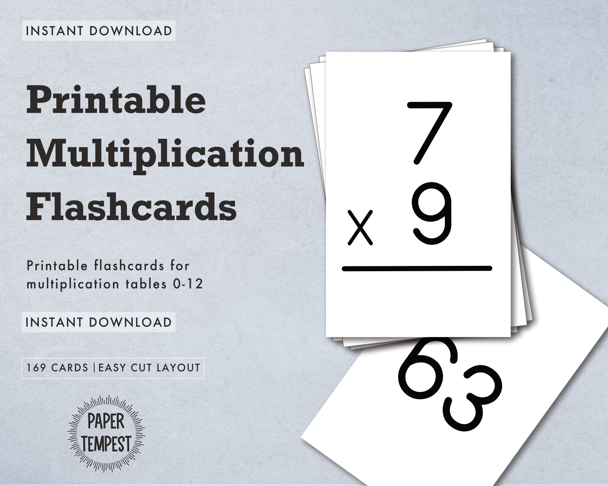 Tarjetas de multiplicación imprimibles, tarjetas de ejercicios de ...