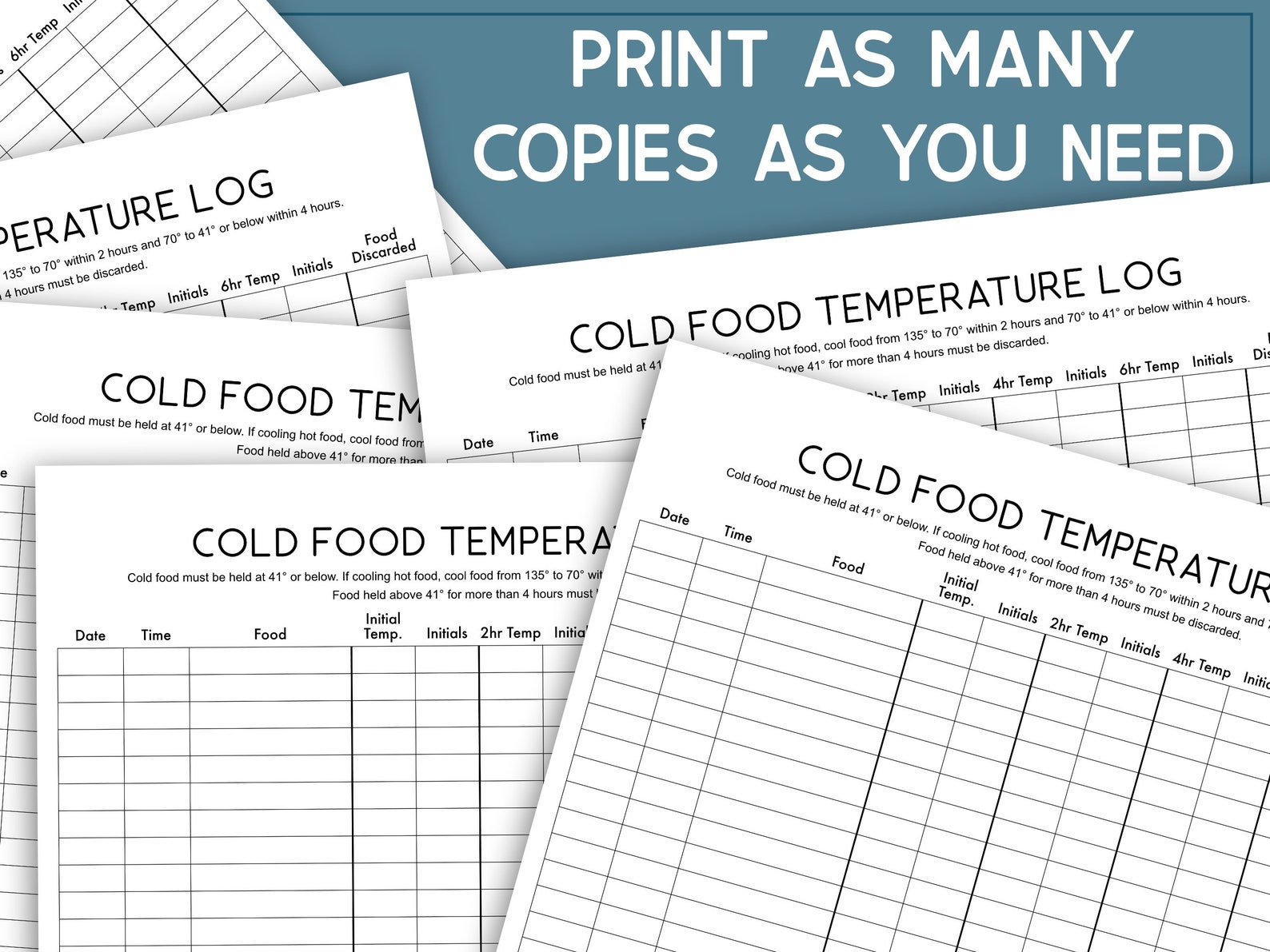 Printable Cold Food Temperature Log, Cold Food Holding Temperature ...