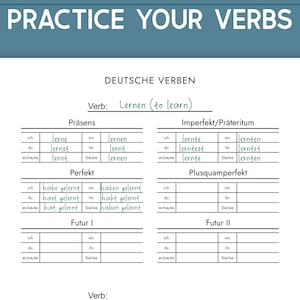 Printable German Verb Table Practice German Verb Conjugation - Etsy