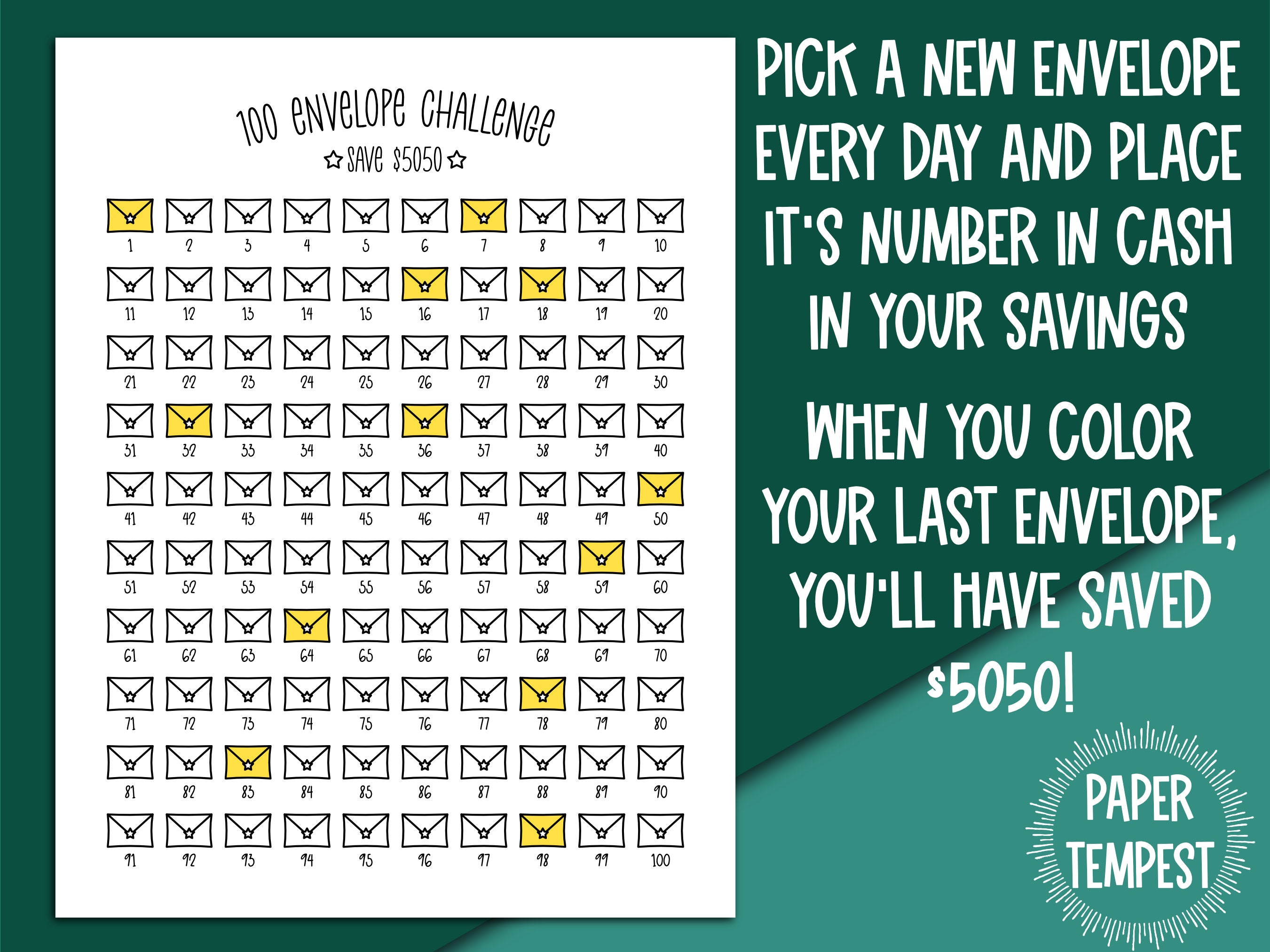 Printable 100 Envelope Challenge Tracker, Cash Envelope Challenge ...