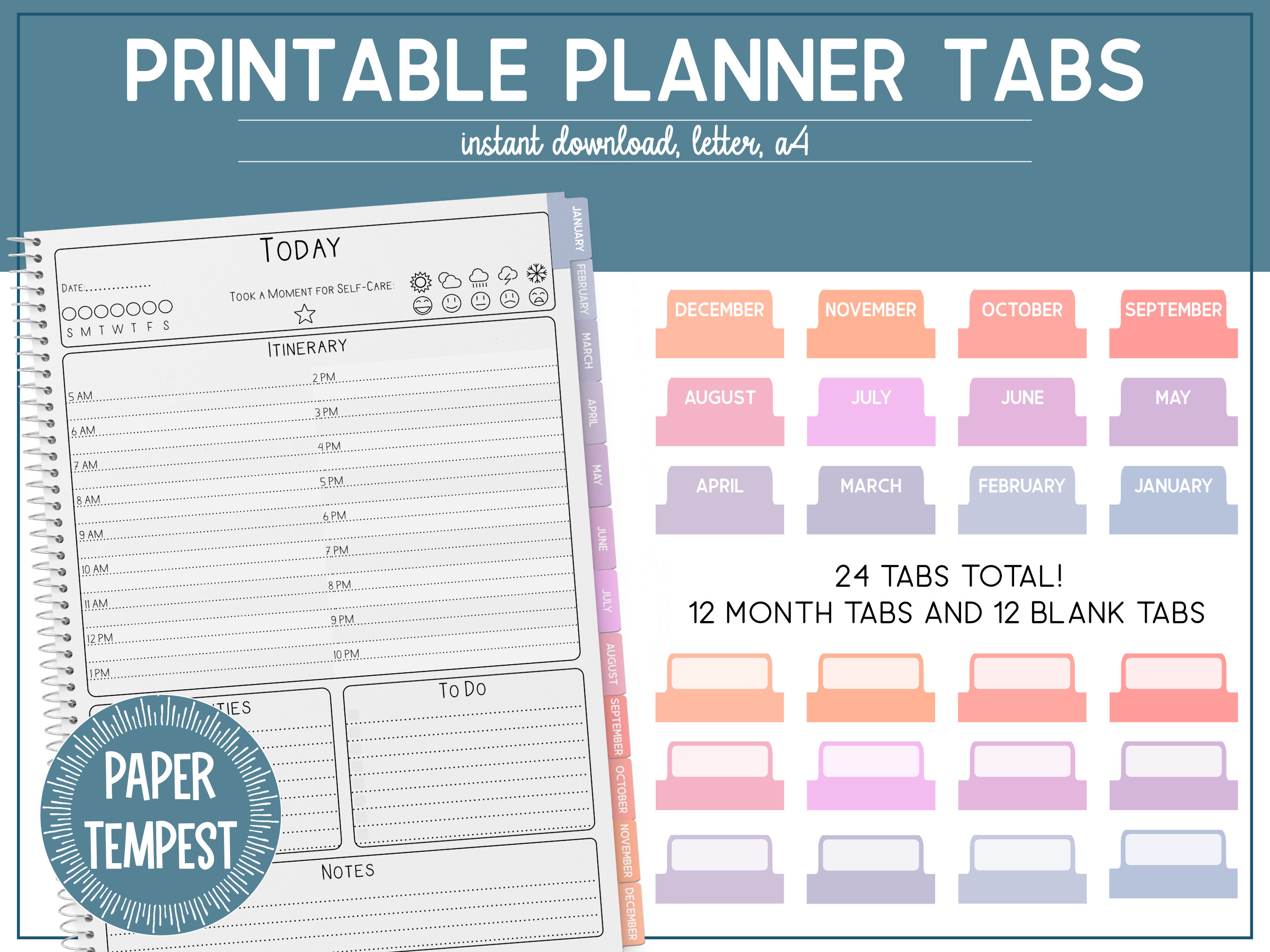 Pastel Sunset Printable Planner Tabs, Vaporwave Binder Divider Tabs ...